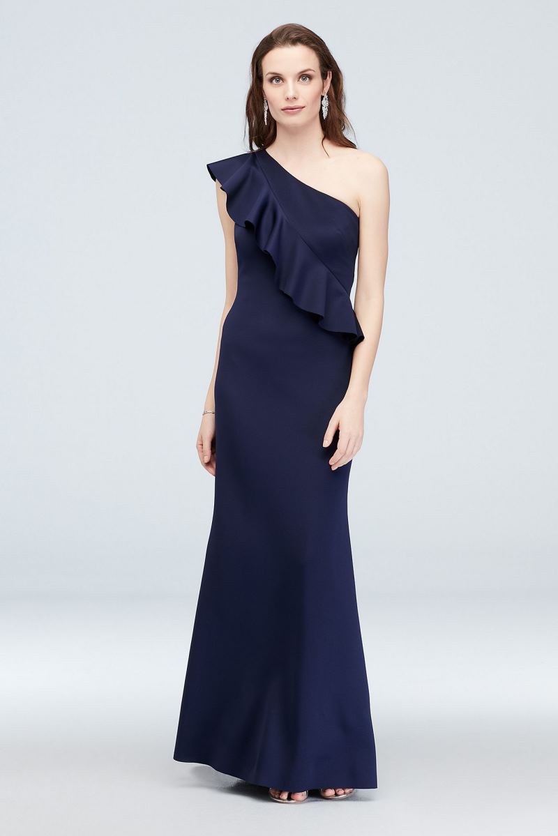 One Shoulder Cascade Flutter Stretch Mermaid Gown Jessica Howard ...